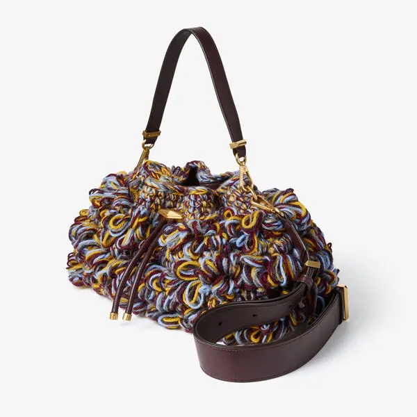 JIMMY CHOO Cinch Medium Multi And Deep Merlot Wool-blend Shoulder Bag With Smooth Leather Trim