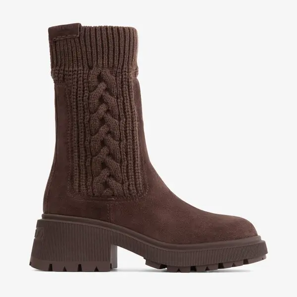 JIMMY CHOO Tamia Flat Chocolate Velvet Suede And Cable-knit Wool Chelsea Boots - Chocolate/chocolate