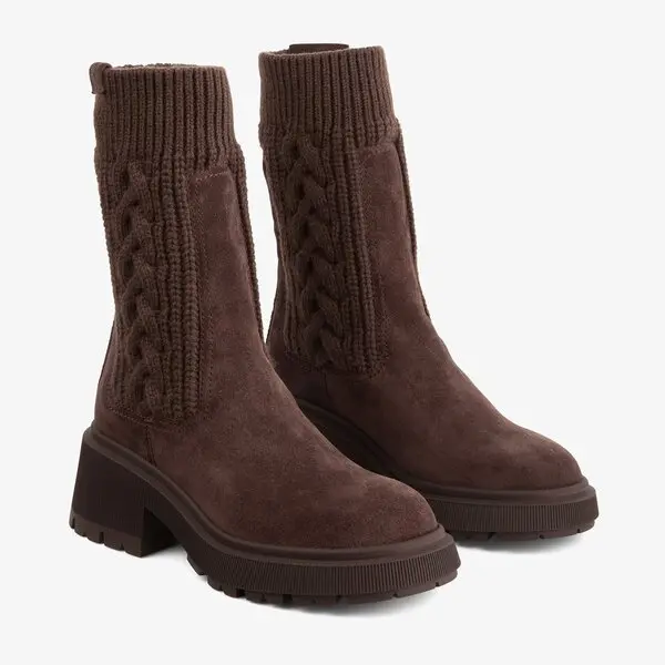 JIMMY CHOO Tamia Flat Chocolate Velvet Suede And Cable-knit Wool Chelsea Boots - Chocolate/chocolate