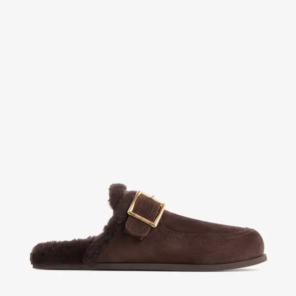 JIMMY CHOO Biker Mule F Chocolate Velvet Suede Biker Mules With Shearling - Chocolate/chocolate