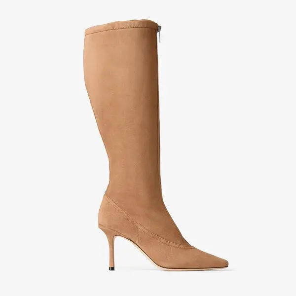 JIMMY CHOO Jozi Knee Boot 85 Toffee And Teddy Velvet Suede Knee High Boots With Shearling Lining - Toffee/teddy