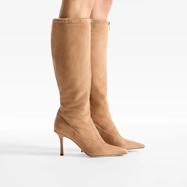 JIMMY CHOO Jozi Knee Boot 85 Toffee And Teddy Velvet Suede Knee High Boots With Shearling Lining