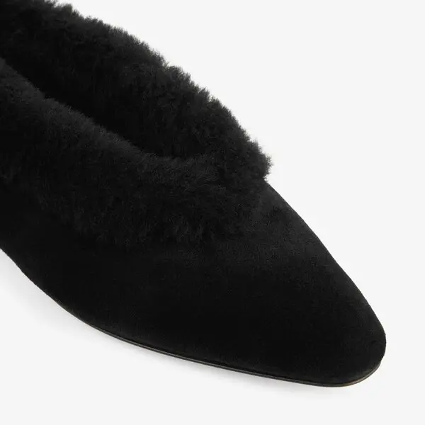 JIMMY CHOO Margot Flat Suede Flats With Shearling Lining - Black