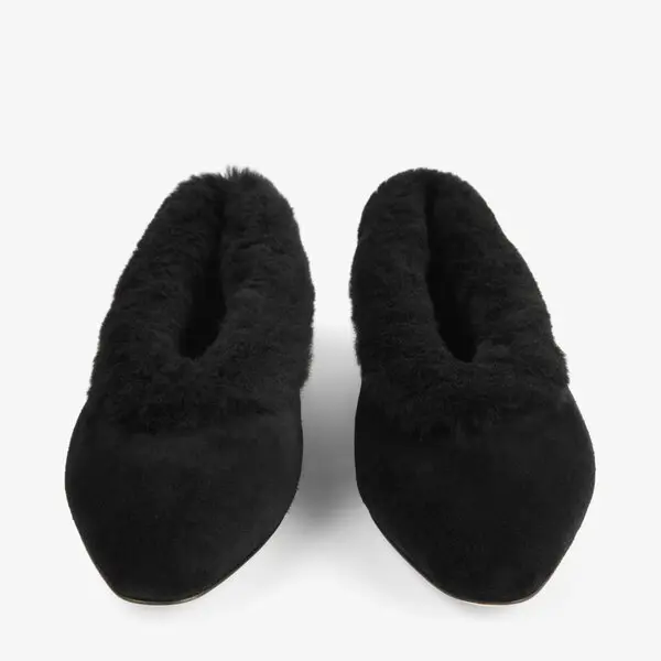 JIMMY CHOO Margot Flat Suede Flats With Shearling Lining - Black