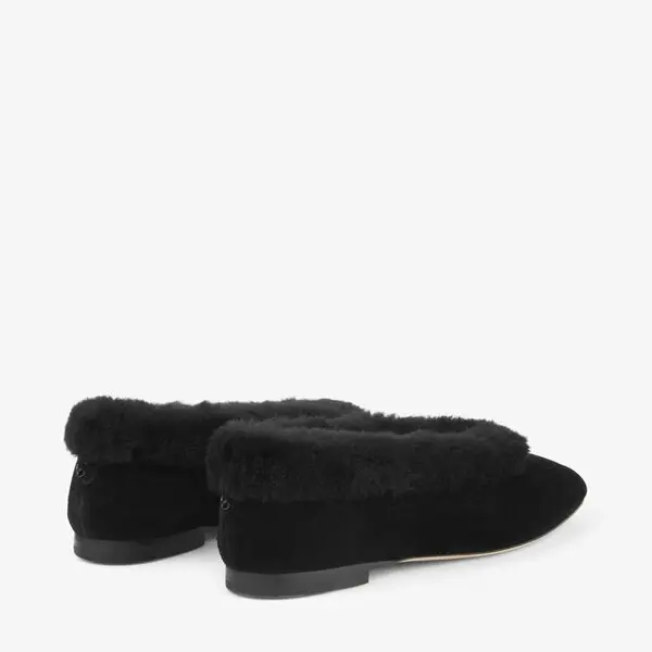 JIMMY CHOO Margot Flat Suede Flats With Shearling Lining - Black