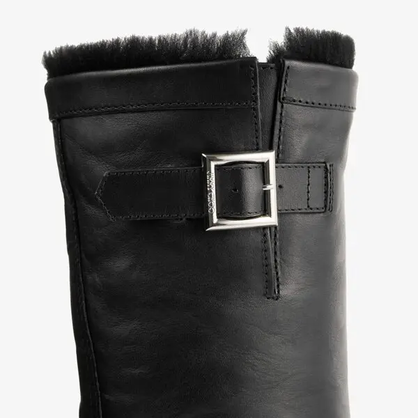 JIMMY CHOO Biker Mid Shiny Calf Leather Biker Mid Boots With Shearling Lining - Black