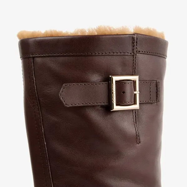 JIMMY CHOO Biker Mid Chocolate And Teddy Shiny Calf Leather Biker Mid Boots With Shearling Lining - Chocolate/teddy