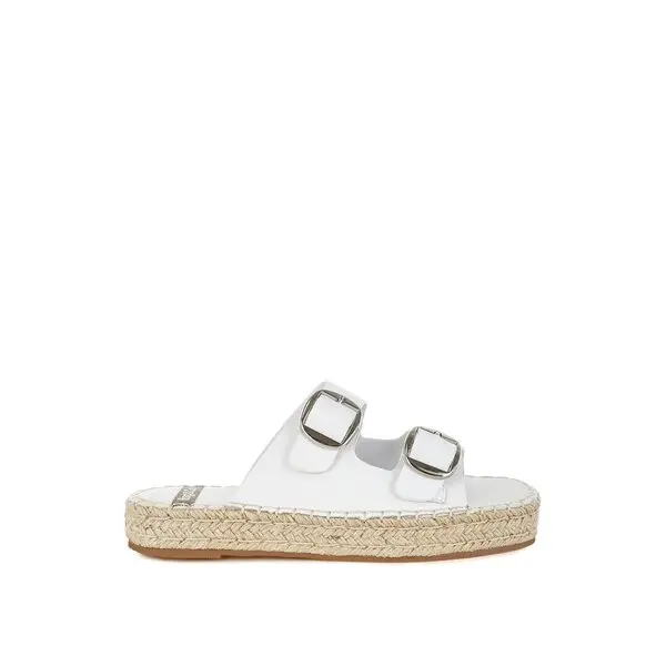 RAG & CO Palala Genuine Soft Leather Square Toe Espadrilles In By - White