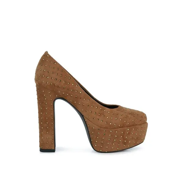 RAG & CO Poppins Tan Glinting Platform High Pumps In Tan By