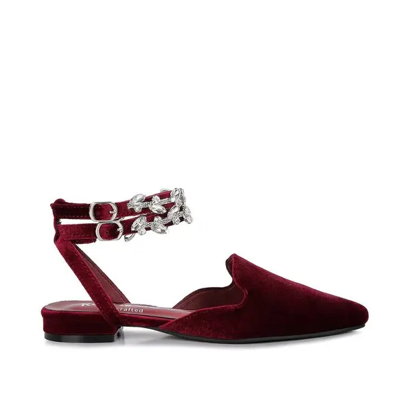 RAG & CO Salome Embellished Ankle Strap Velvet Mules In Burgundy By - Red