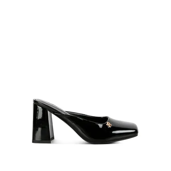 RAG & CO Neoplast Patent Pu Block Heeled Mules In By