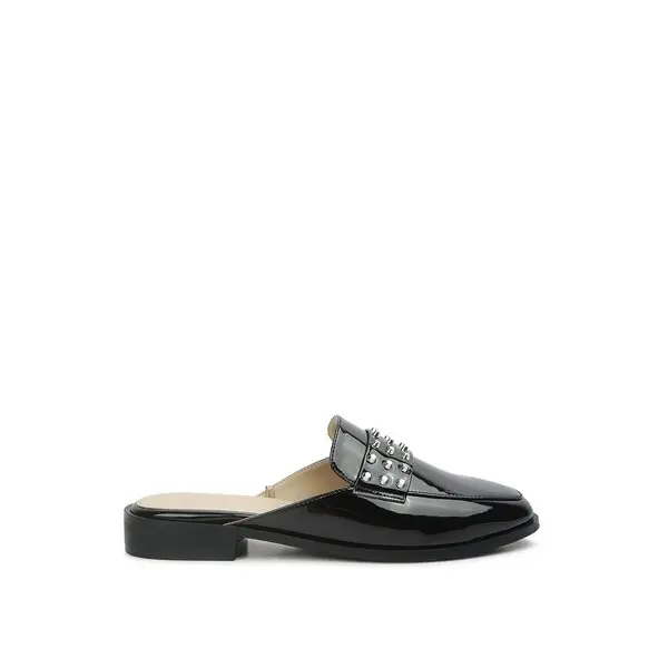 RAG & CO Yashta Patent Studded Flat Mules By