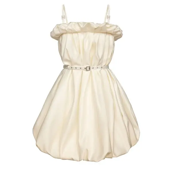 POST MERIDIEM Neutrals Draped Thin Strap Mini Dress With Belt - White