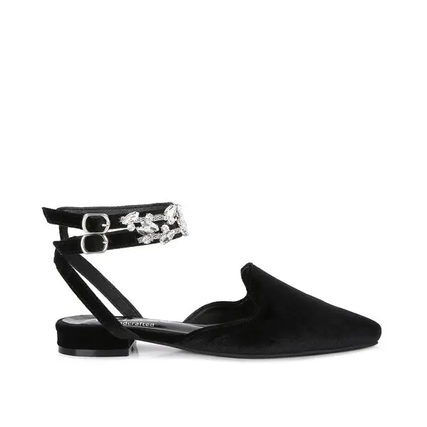 RAG & CO Salome Embellished Ankle Strap Velvet Mules In By - Black