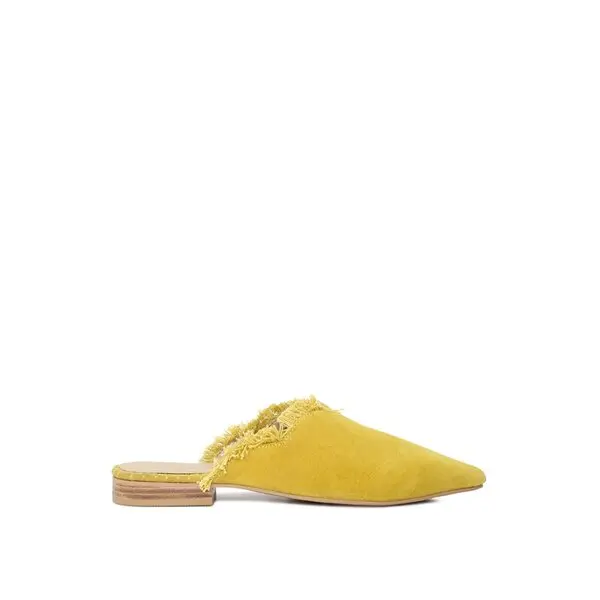 RAG & CO Molly Frayed Leather Mules In Mustard By