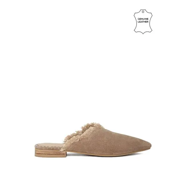 RAG & CO Neutrals Molly Frayed Leather Mules In Taupe By