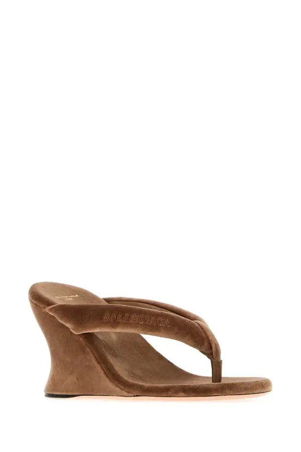 Balenciaga Camel Velvet Thong Wedge - Brown