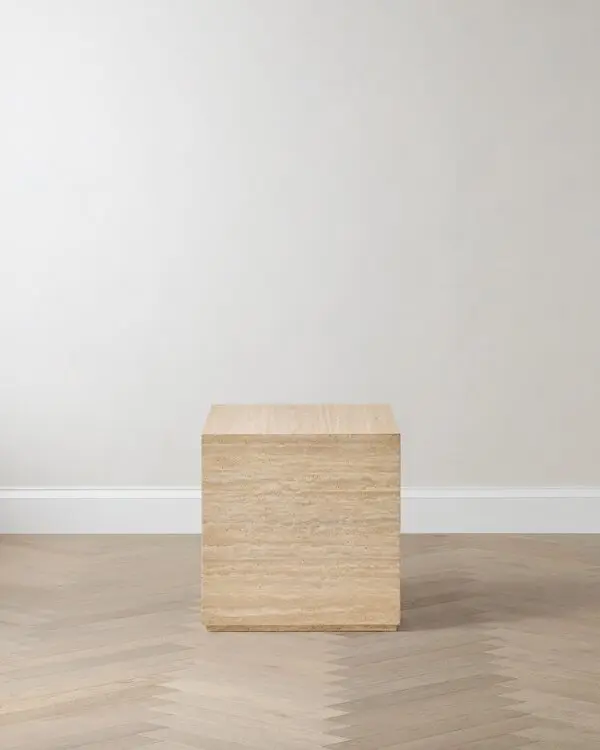 Quince Travertine Plinth End Table