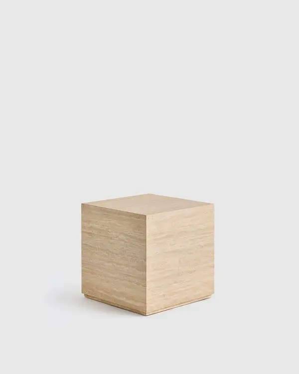 Quince Travertine Plinth End Table
