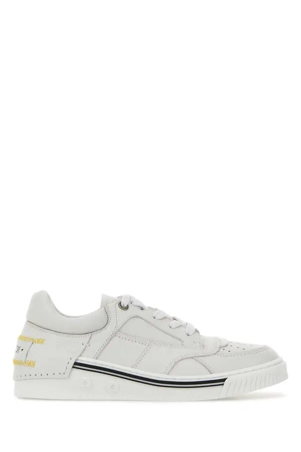 Fendi Chalk Leather Fender Sneakers - White