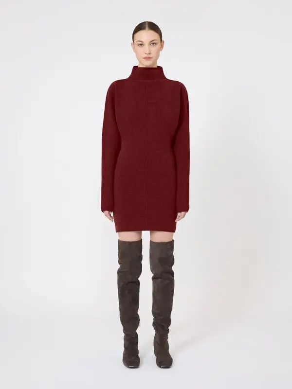 Max Mara Short Wool And Cashmere Yarn Dress - Brown Bordeaux