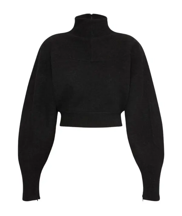 Max Mara Cropped Wool And Cashmere Jersey Sweatshirt - Dark Grey