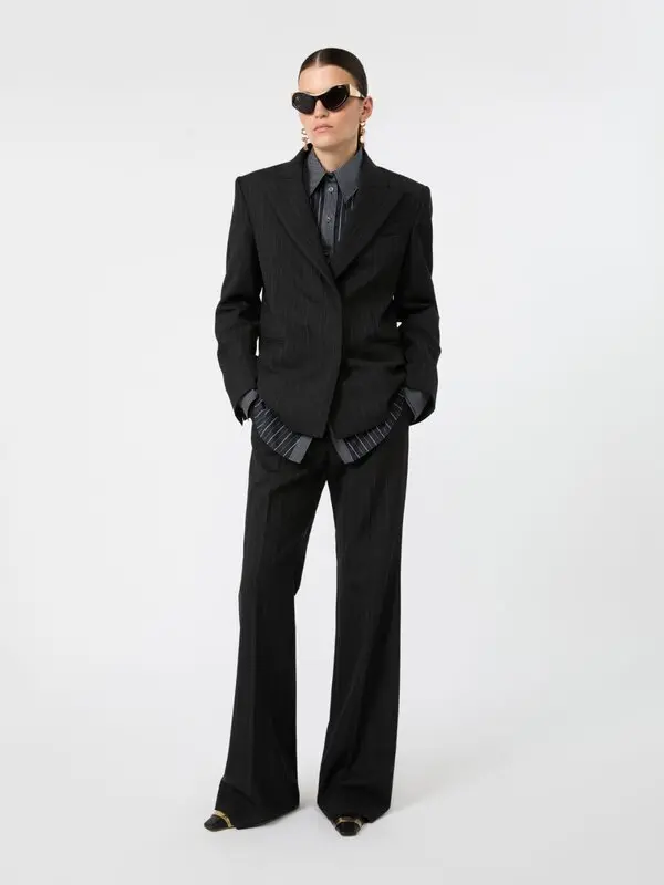 Max Mara Flared Herringbone Wool Trousers
