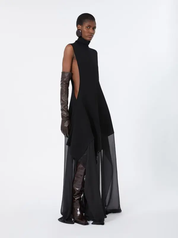 Max Mara Long Viscose Knit And Silk Georgette Dress