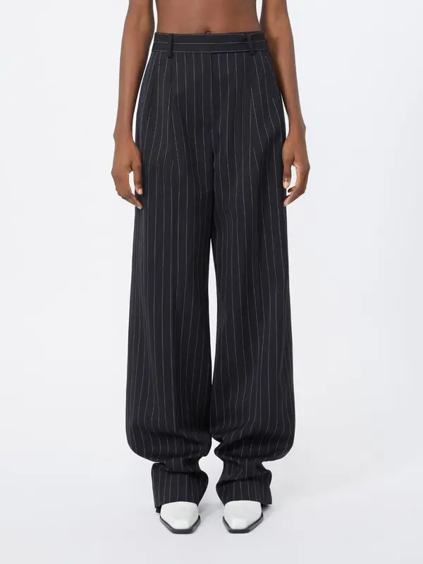 Max Mara Pleated Stretch Wool Trousers - Black