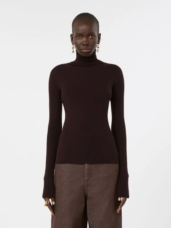 Max Mara Slim Pure Wool Mock Polo-neck Sweater - Chocolate