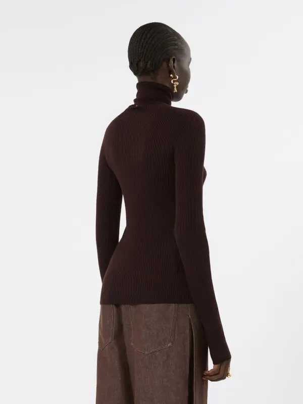 Max Mara Slim Pure Wool Mock Polo-neck Sweater - Chocolate
