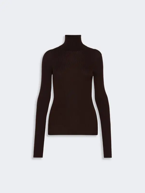 Max Mara Slim Pure Wool Mock Polo-neck Sweater - Chocolate