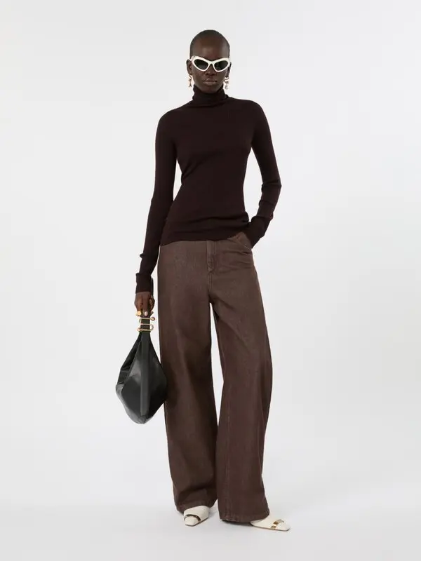 Max Mara Slim Pure Wool Mock Polo-neck Sweater - Chocolate