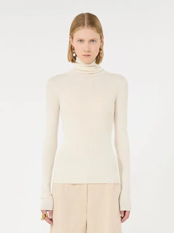 Max Mara Slim Pure Wool Mock Polo-neck Sweater - Ivory