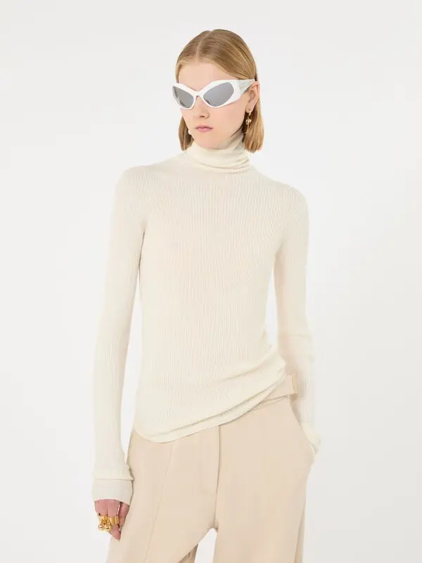 Max Mara Slim Pure Wool Mock Polo-neck Sweater - Ivory