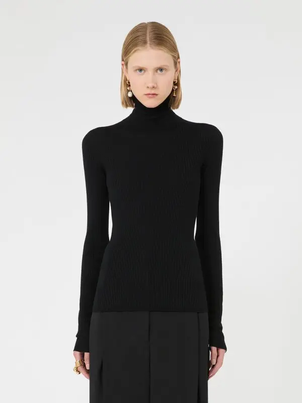 Max Mara Slim Pure Wool Mock Polo-neck Sweater - Black