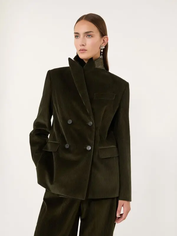 Max Mara Cotton Corduroy Velvet Blazer - Kaki