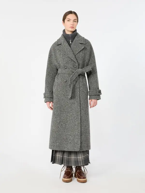 Max Mara Long Wool-blend Tweed Coat - Dark Grey