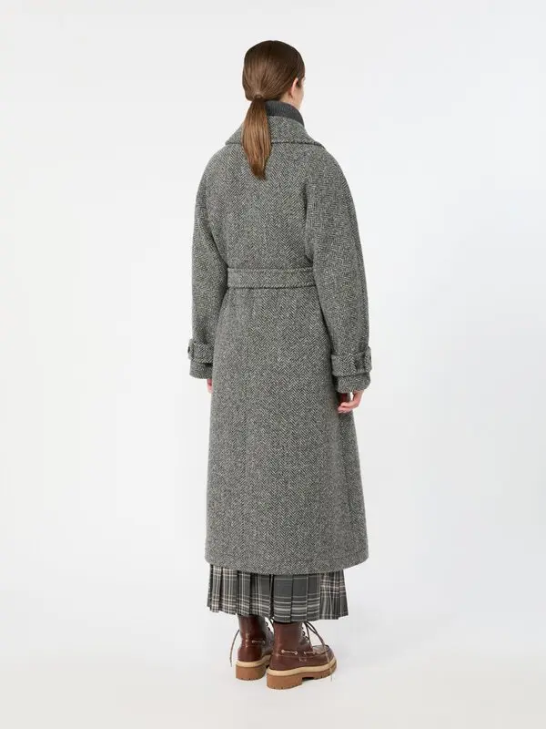 Max Mara Long Wool-blend Tweed Coat - Dark Grey