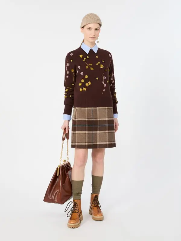 Max Mara Short Checked Wool Skirt