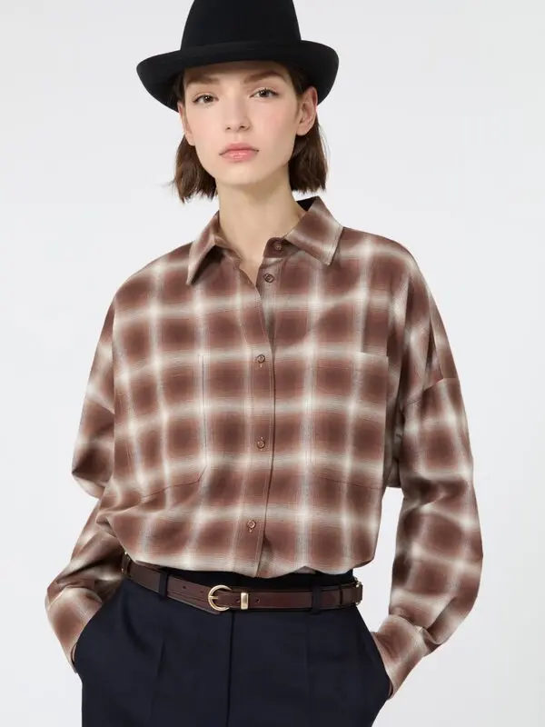 Max Mara Check Design Cotton Flannel Shirt - Brown