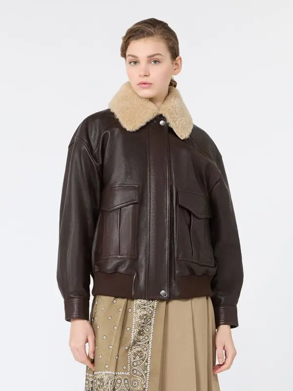 Max Mara Aviator Jacket In Nappa Leather - Dark Bown