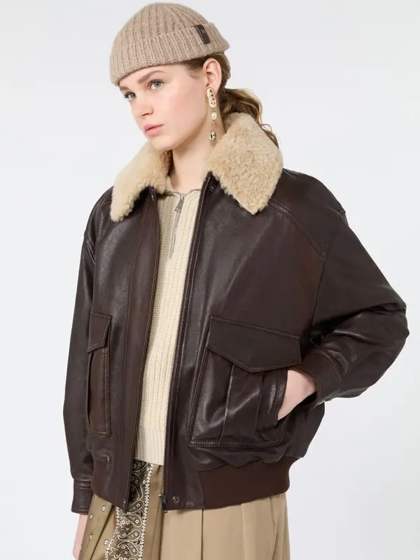 Max Mara Aviator Jacket In Nappa Leather - Dark Bown