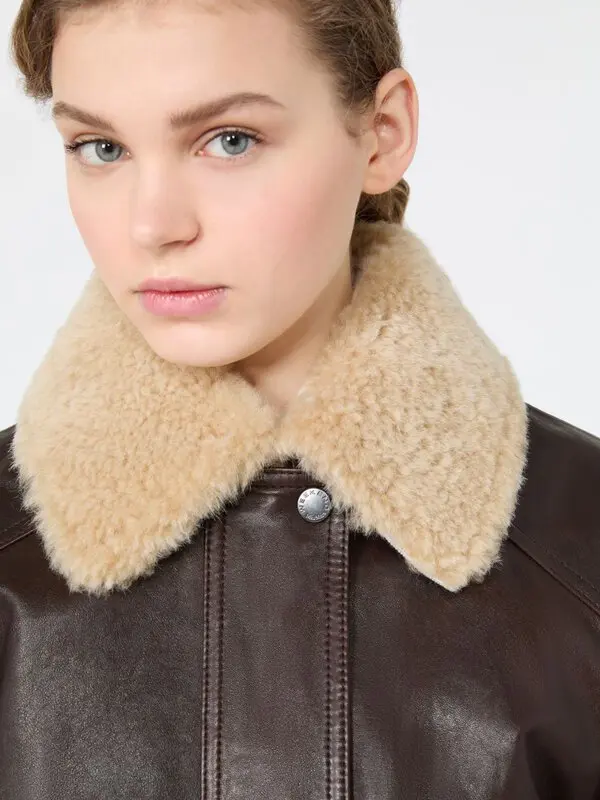 Max Mara Aviator Jacket In Nappa Leather - Dark Bown