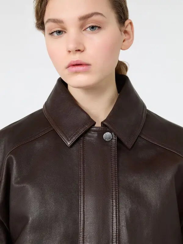 Max Mara Aviator Jacket In Nappa Leather - Dark Bown