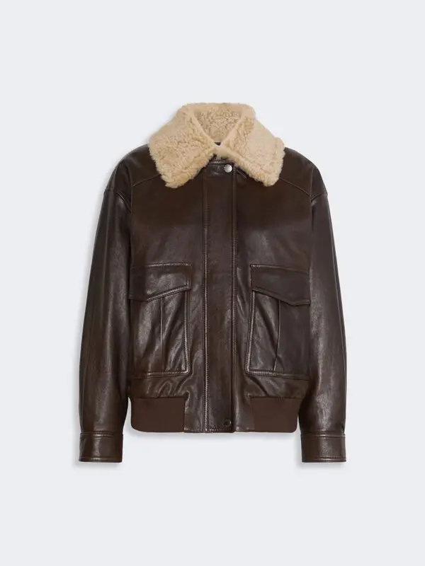 Max Mara Aviator Jacket In Nappa Leather - Dark Bown