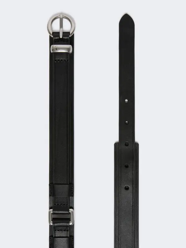 Max Mara Leather Belt With Rectangular Rings - Black