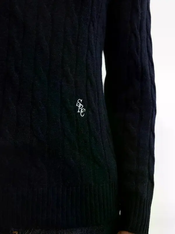 Sporty & Rich Cable-knit Embroidered-logo Sweater