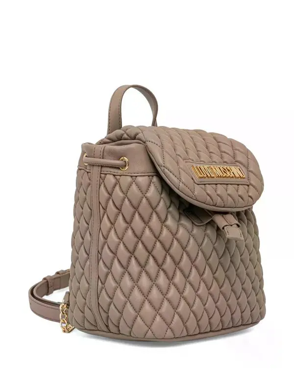 Moschino Quilted Logo-plaque Backpack - Neutrals