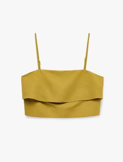 Koton Linen Blend Square Neck Strappy Top With Overlay